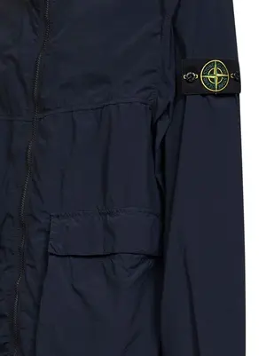 Stone Island Logo Patch Zip-up Hooded Jacket - Blue