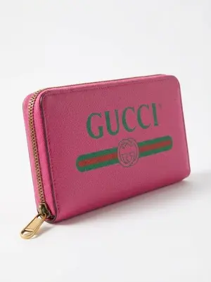 Gucci Logo Printed Zipper Wallet - Pink