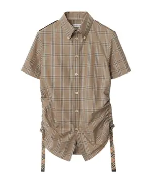 Burberry Checked Drawstring Hem Shirt - Nut