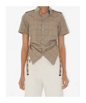 Burberry Checked Drawstring Hem Shirt - Nut