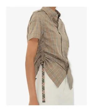 Burberry Checked Drawstring Hem Shirt - Nut