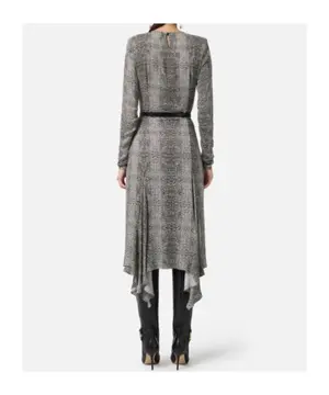 Elisabetta Franchi Printed Georgette Dress With Asymmetrical Skirt And Belt