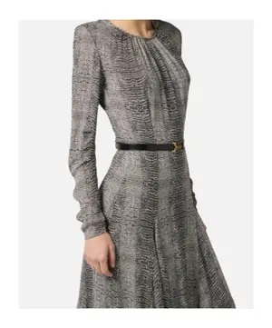 Elisabetta Franchi Printed Georgette Dress With Asymmetrical Skirt And Belt