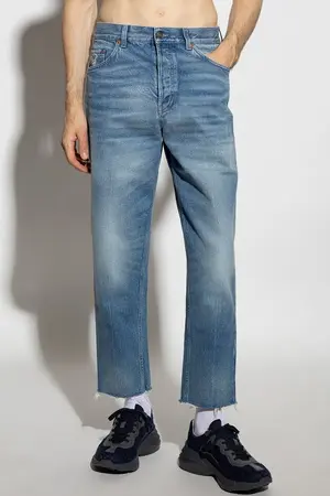Gucci Cropped Jeans With Logo Patches - Blue