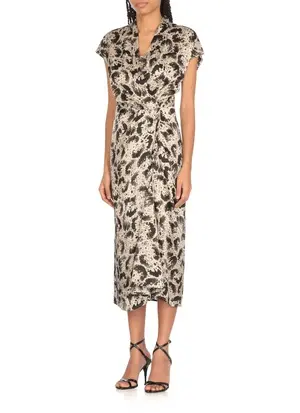 Dries Van Noten Dillian Printed V-neck Cap Sleeve Dress - Black