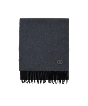 Gucci Logo Patch Fringed Scarf - Black