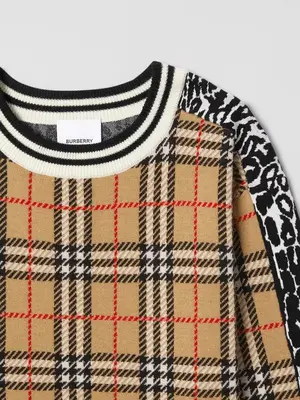 Burberry Check And Leopard Print Knit Dress