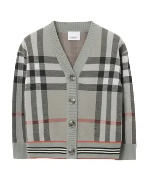 Burberry Check-print Wool Cardigan - Gray