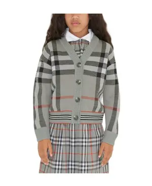 Burberry Check-print Wool Cardigan - Gray