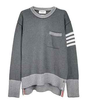 Thom Browne Hector Crew-neck Jumper With Pattern Inlaid Knitting - Medium Gray