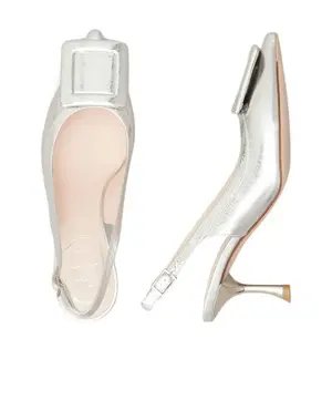 ROGER VIVIER Viv In The City' Slingback Pumps With Covered Buckle - Silver