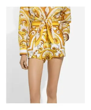 Dolce & Gabbana Majolica-printed Poplin High Waist Shorts - Multicolor