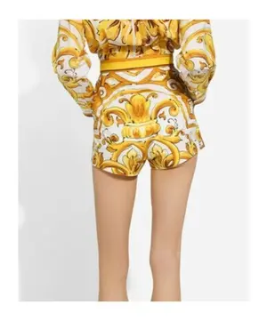Dolce & Gabbana Majolica-printed Poplin High Waist Shorts - Multicolor