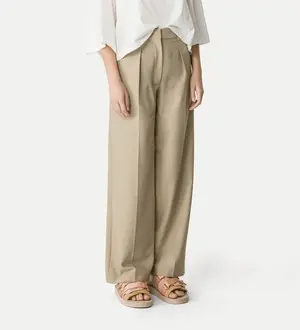 FORTE_FORTE Pleated Wide-leg Trousers - Sand