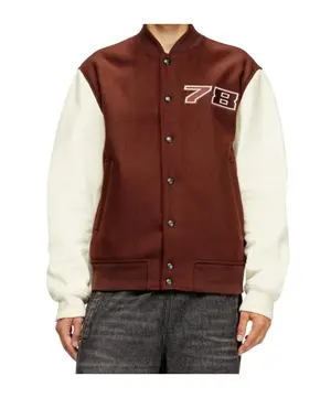DIESEL® Wool-blend Varsity Jacket With "78" Appliqu - Brown