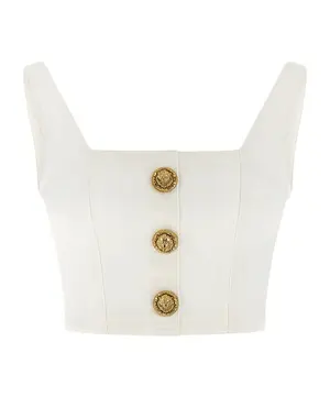 Balmain Button Cropped Top - White
