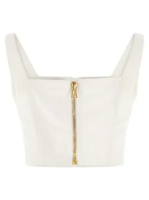 Balmain Button Cropped Top - White