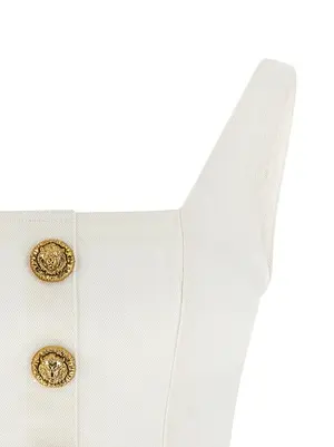 Balmain Button Cropped Top - White