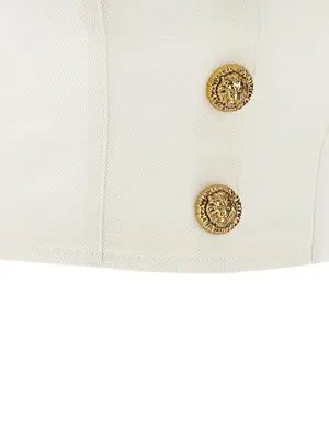 Balmain Button Cropped Top - White