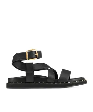 JIMMY CHOO Blaise Flat Sandals With Gold Diamond Hardware