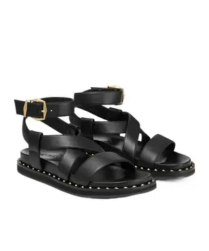 JIMMY CHOO Blaise Flat Sandals With Gold Diamond Hardware