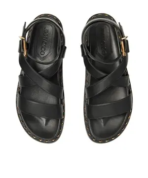JIMMY CHOO Blaise Flat Sandals With Gold Diamond Hardware