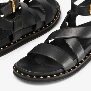 JIMMY CHOO Blaise Flat Sandals With Gold Diamond Hardware