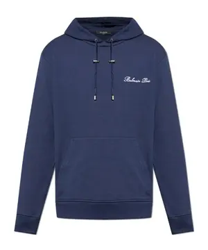 Balmain Logo Embroidered Hoodie - Navy Blue