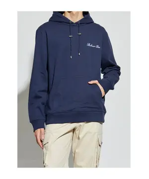 Balmain Logo Embroidered Hoodie - Navy Blue