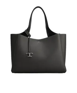 TOD'S Timeless Logo Plaque Medium Tote Bag - Black