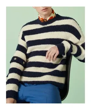 Gucci Striped Brushed Cotton Jumper - Blue