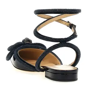 MACHMACH Mach & Mach Double Bow Pointed Toe Ballerina With Crystal Embellished Ankle Strap