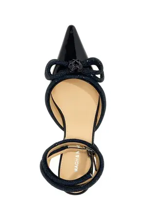 MACHMACH Mach & Mach Double Bow Pointed Toe Ballerina With Crystal Embellished Ankle Strap
