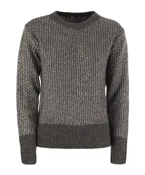Herno Sequined Crew Neck Long Sleeve Sweater - Black