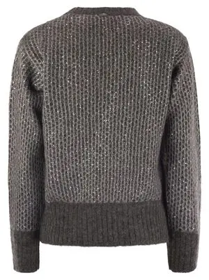 Herno Sequined Crew Neck Long Sleeve Sweater - Black