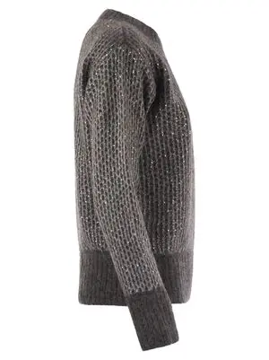 Herno Sequined Crew Neck Long Sleeve Sweater - Black