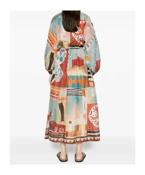 ALEMAIS Patchwork Tie-belt Midi Dress