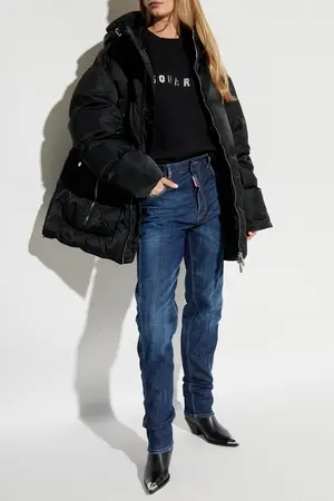 Dsquared2 Logo Printed Quilted Hooded Down Coat