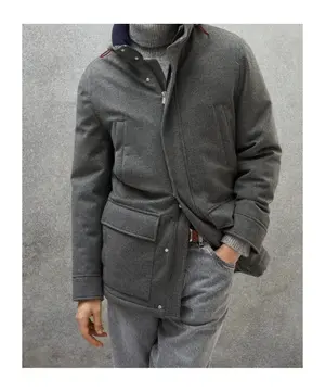 Brunello Cucinelli Quilted Long-sleeved Hooded Coat - Gray