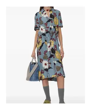 Marni Floral Print Short Sleeve Dress - Gray