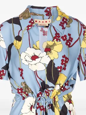 Marni Floral Print Short Sleeve Dress - Gray