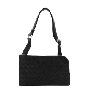 Bottega Veneta Intracciato Zippered Shoulder Bag - Black