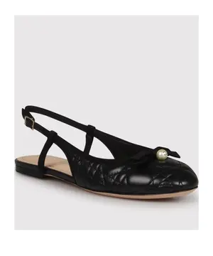 Dior Quilted Slingback Flats With Bow Detailing