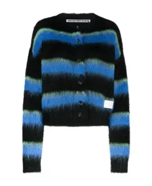 Alexander Wang Striped Crew-neck Brushed Cardigan