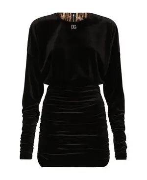 Dolce & Gabbana Ruched Logo Plaque Mini Dress