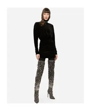 Dolce & Gabbana Ruched Logo Plaque Mini Dress