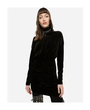 Dolce & Gabbana Ruched Logo Plaque Mini Dress