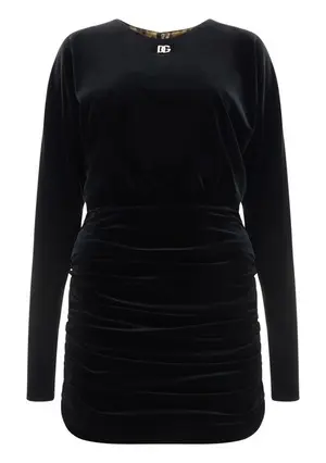 Dolce & Gabbana Ruched Logo Plaque Mini Dress