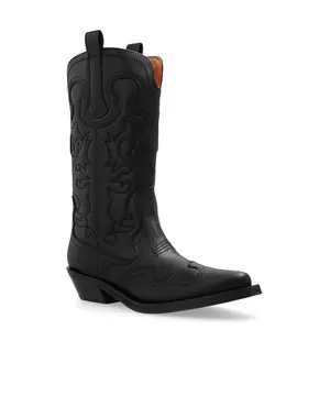 GANNI Square-toed Short Boots - Black