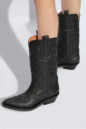 GANNI Square-toed Short Boots - Black